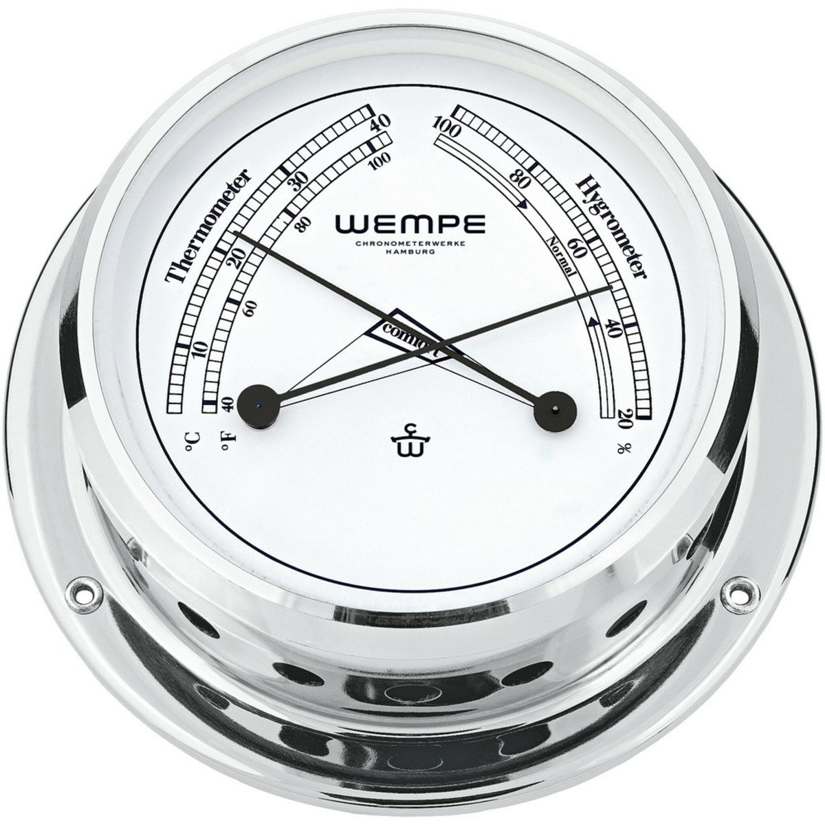 WEMPE Comfortmeter porthole ship's clock, chrome-plated brass, ship's ...